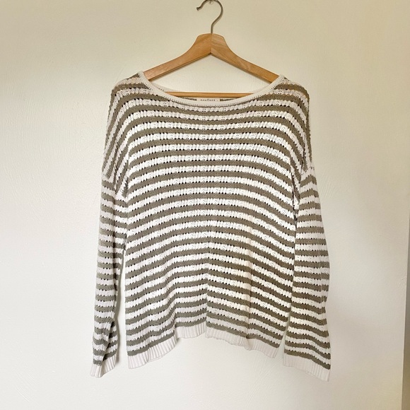 Neuflora | Sweaters | Neuflora Green White Striped Knit Sweater | Poshmark
